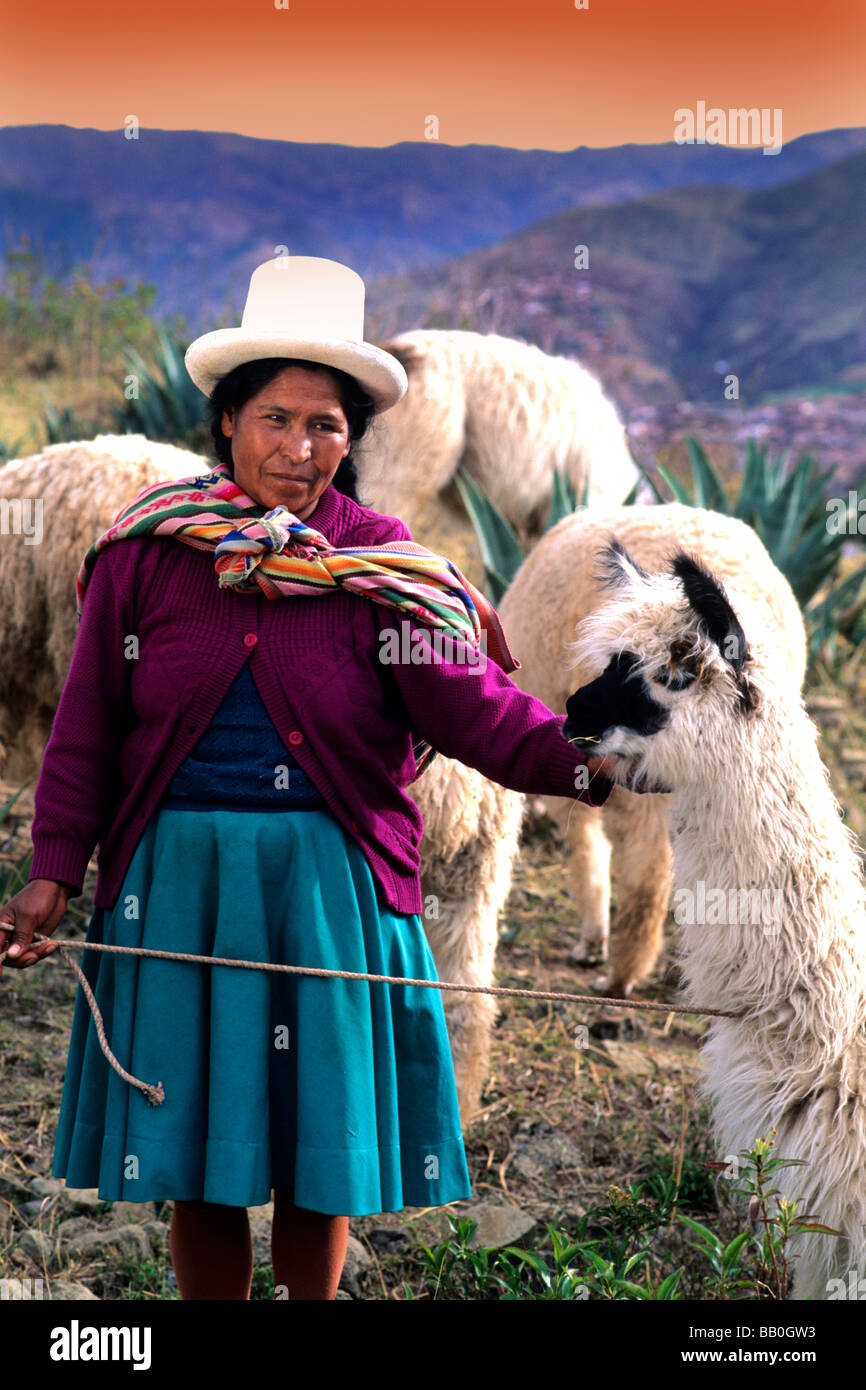 Inca Woman in Costume with Llamas Cuzco Peru Stock Photo - Alamy