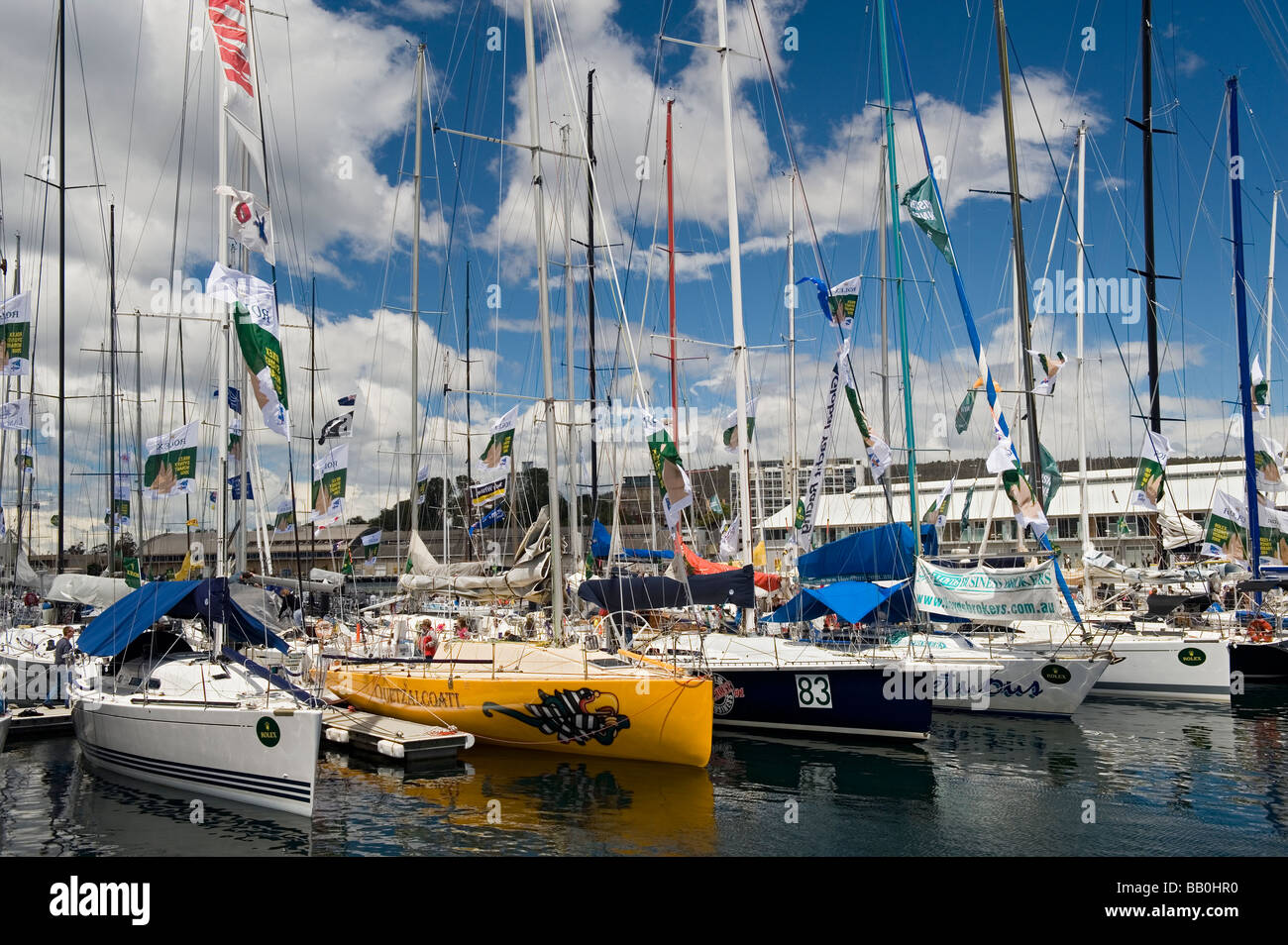 Finish Line in Hobart Harbour. Sydney to Hobart Yacht Race 2009. Hobart ...