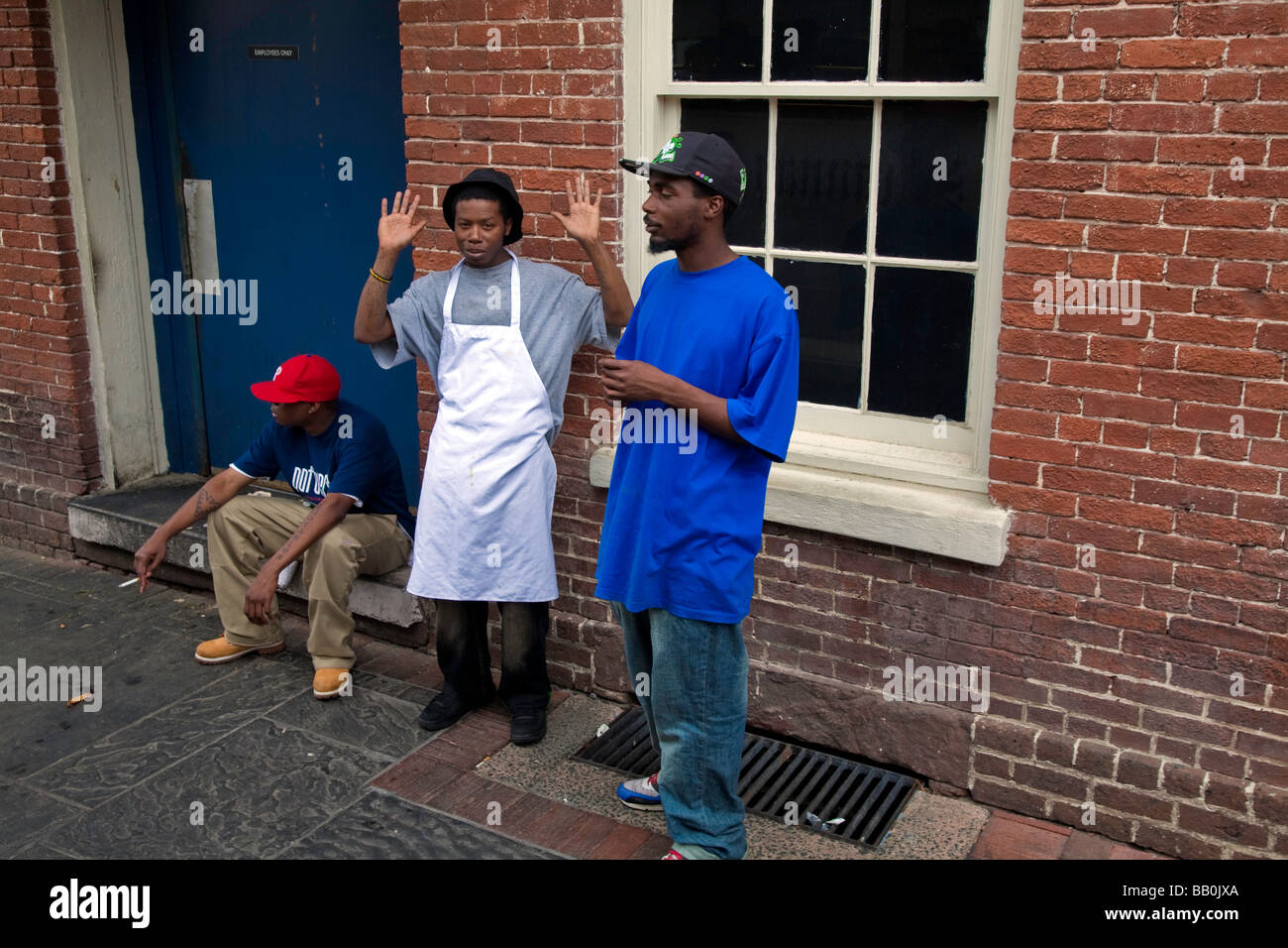 Native American workers out side a restaurant in Savannah;Georgia;USA ...