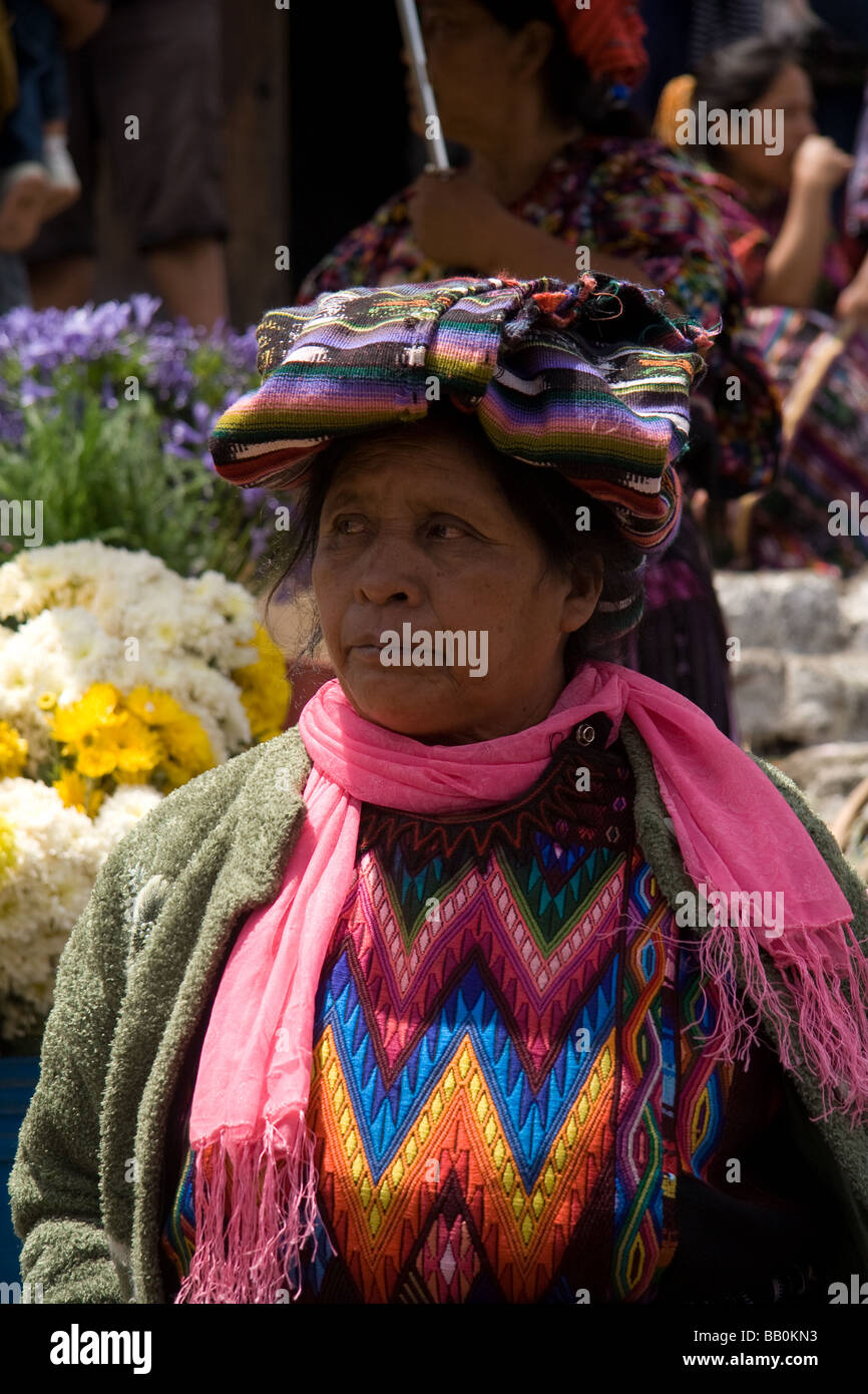 woman in traditional dress at market in Chichicastenango, Guatemala ...