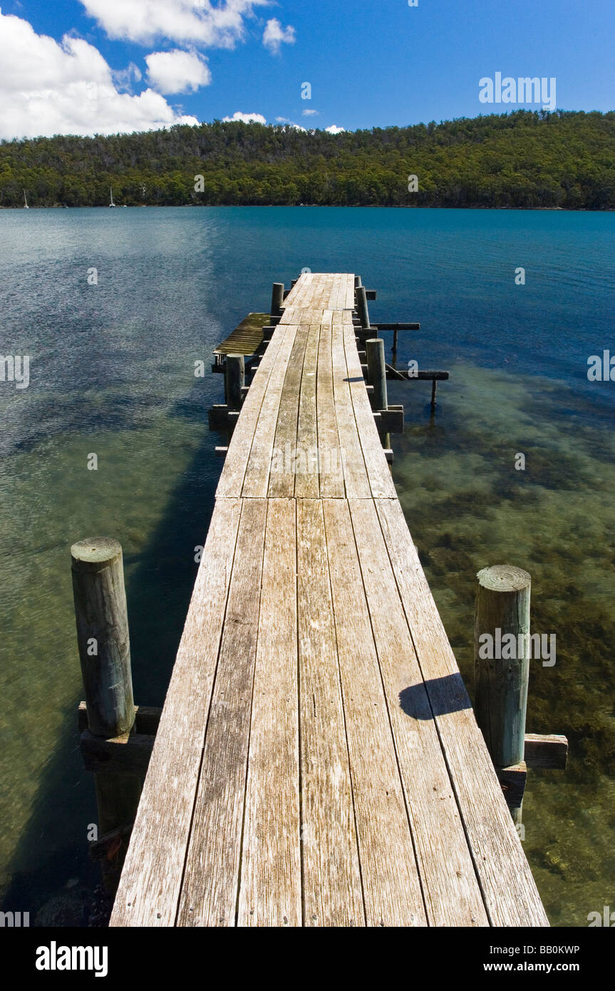 Old wooden jetty in Norfolk Bay, near Port Arthur, Tasmania, Australia ...