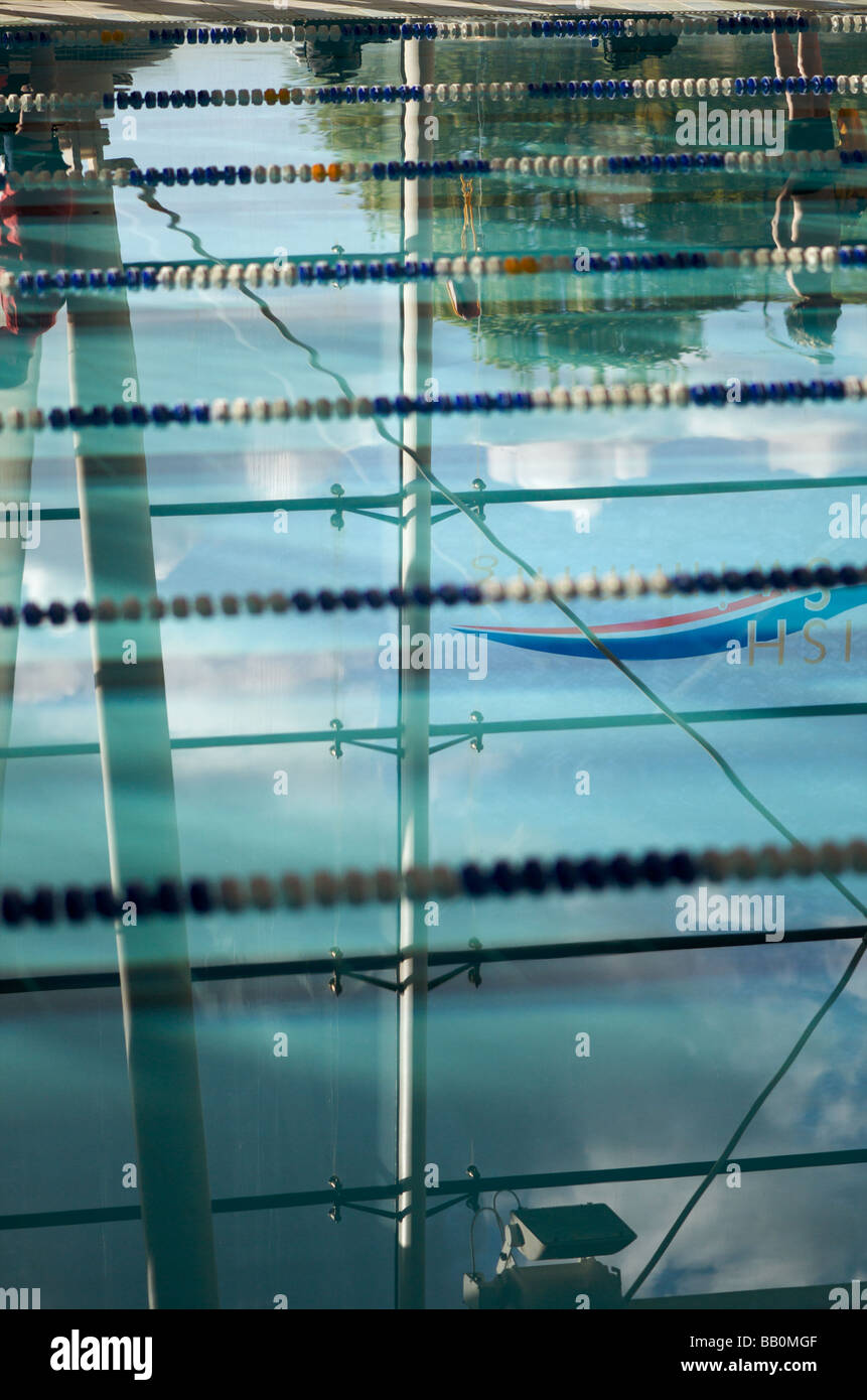 The still water of a swimming pool with competition lanes Stock Photo ...