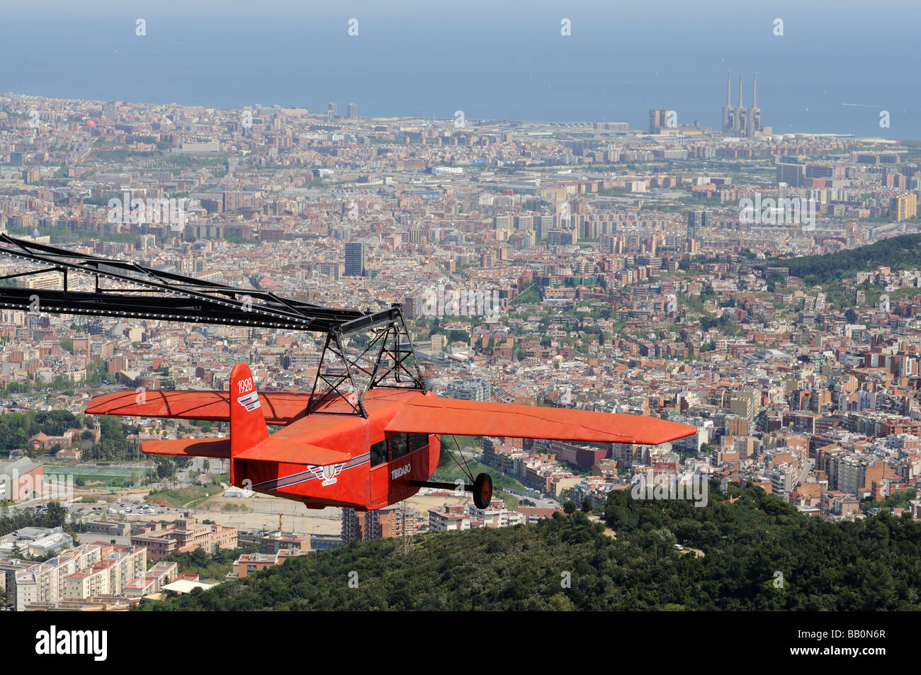 Nostalgic airplane and aerial view over Barcelona, Spain Stock Photo ...