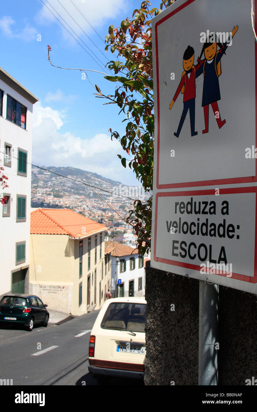 reduce speed children about signpost funchal madeira seaside city ...