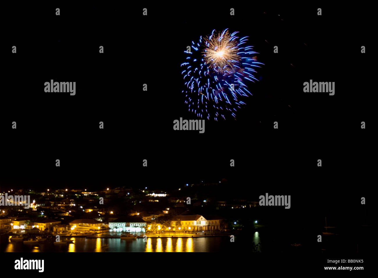 Fireworks launched from Fort Oscar Gustavia Saint Barthelemy Day Stock ...