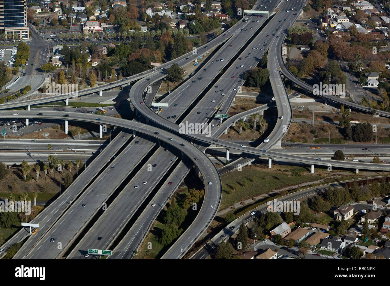 aerial view above interstate 280 & Guadalupe Parkway highway ...