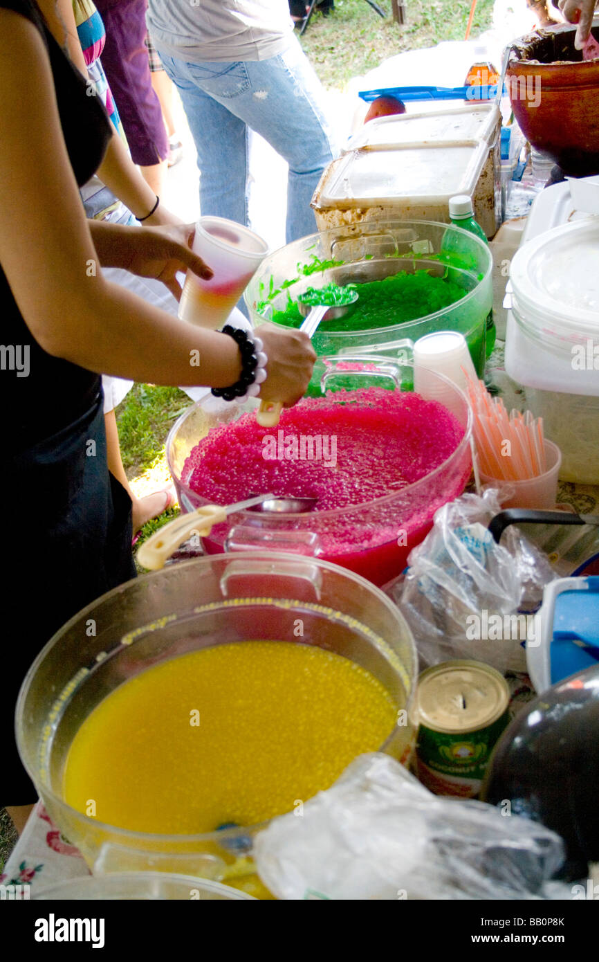 Colorful bowls of food served at the food concession stand. Hmong ...