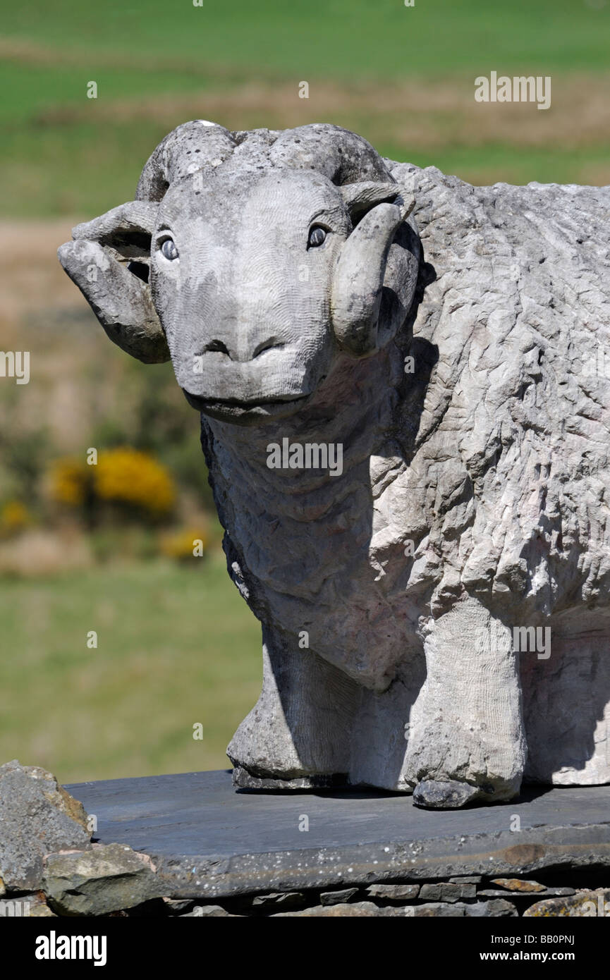 Stone sculpture of Herdwick ram, ( detail ). Hutton Park, Lambrigg ...