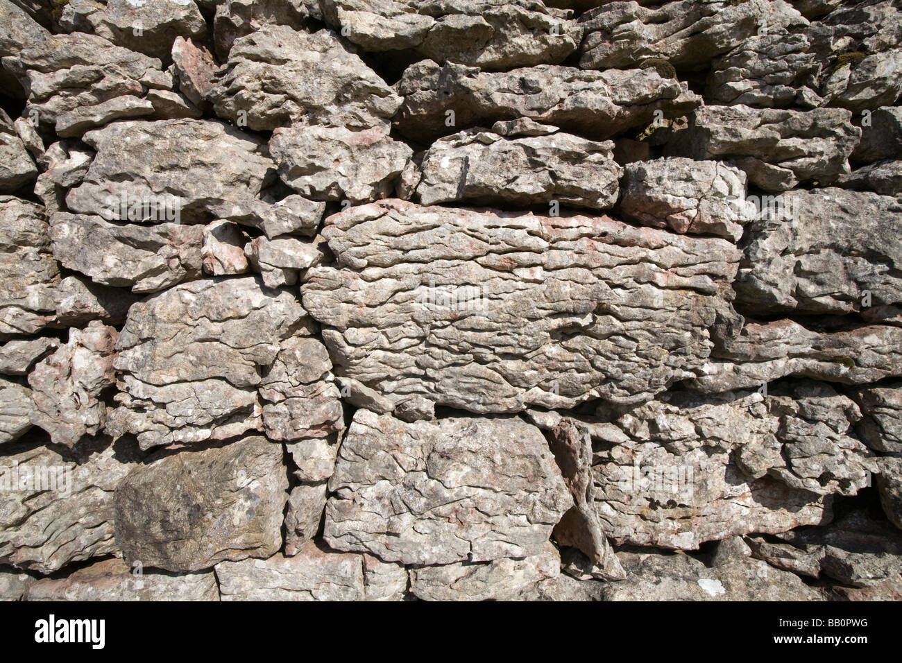 Close up of dry stone wall made from limestone pavement, Cumbria ...