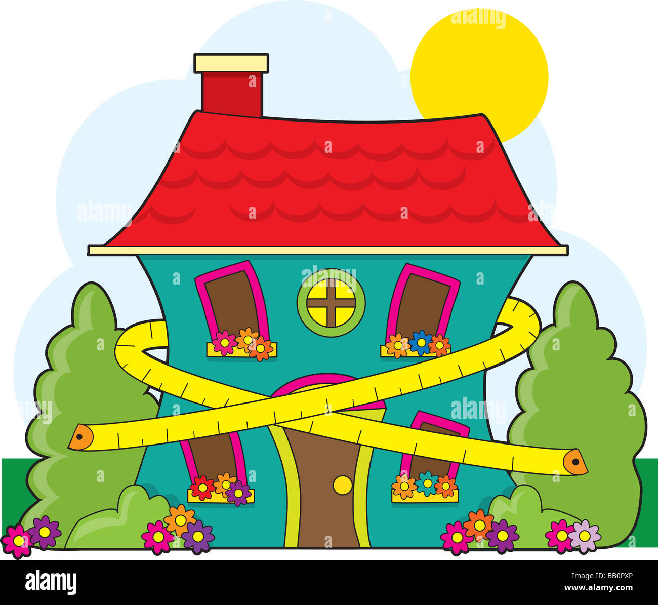 A cute little house with a tape measure around it suggesting ...