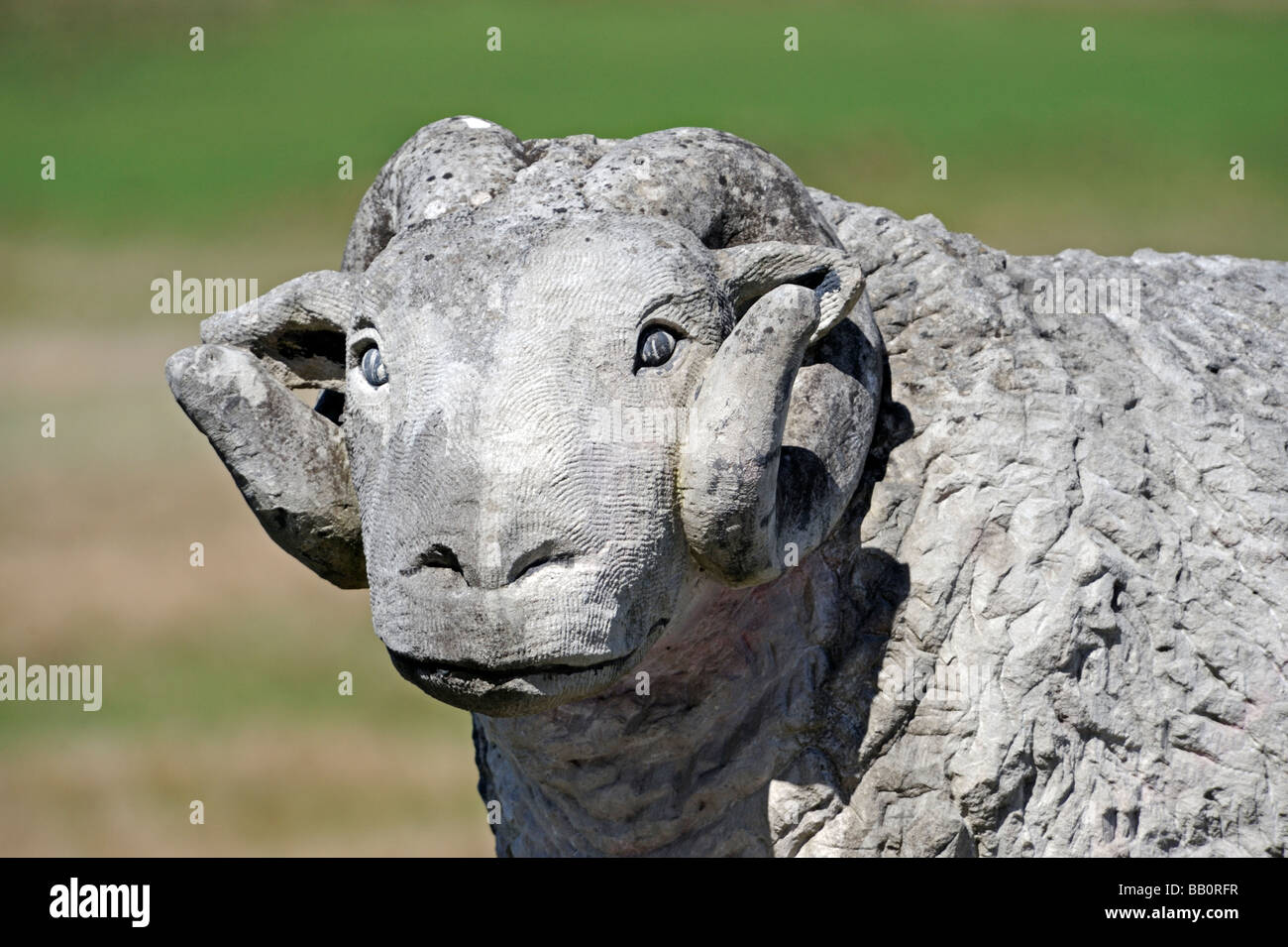 Stone sculpture of Herdwick ram, ( detail ). Hutton Park, Lambrigg ...