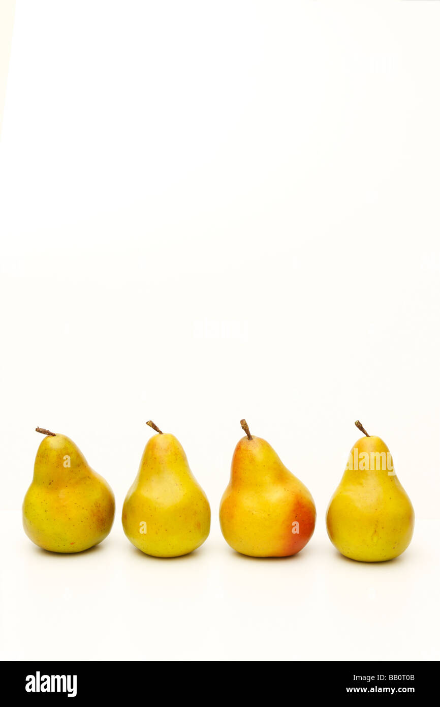 Four (4) Ripe Forelle Pears isolated on white. Still life shut. Cutout ...