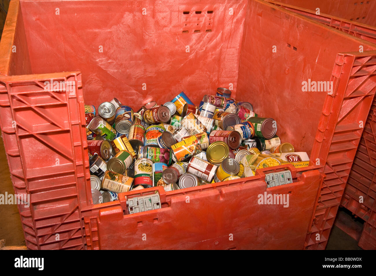 A large container of canned good in the warehouse of the California ...