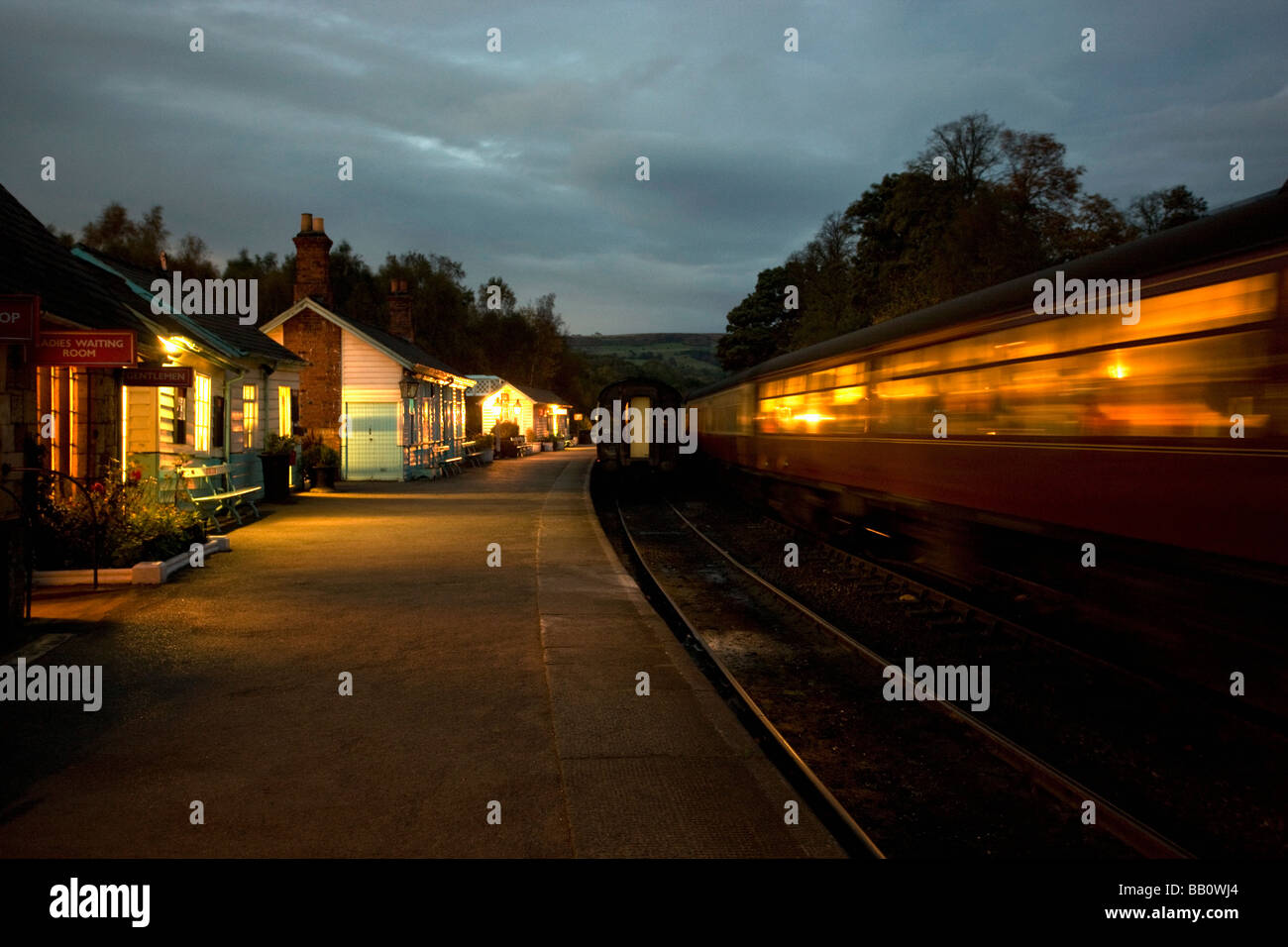 Grosmont train station at dusk; North Yorkshire, England, UK Stock ...