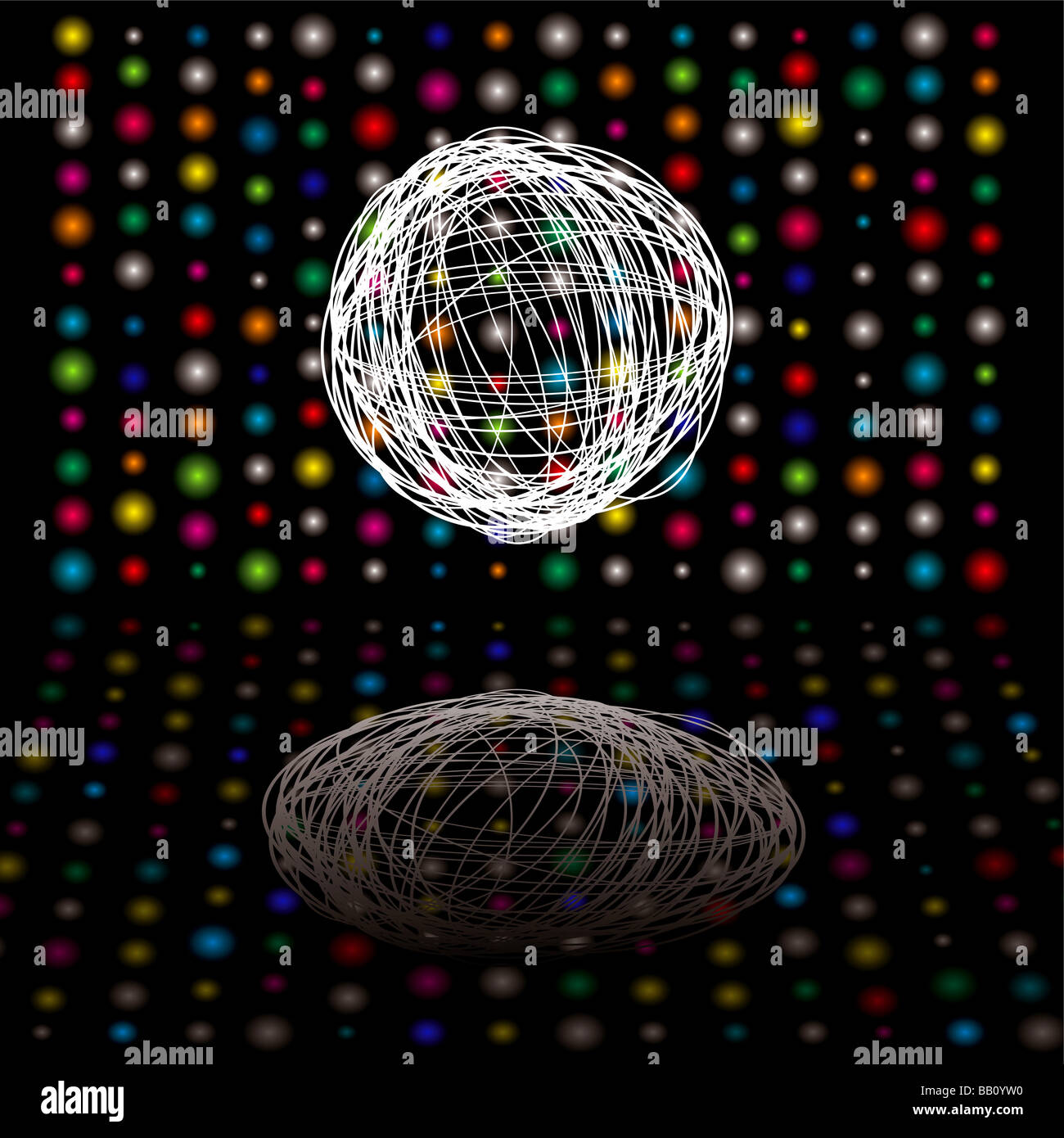 Disco bright lights with scribble ball on a black background Stock ...