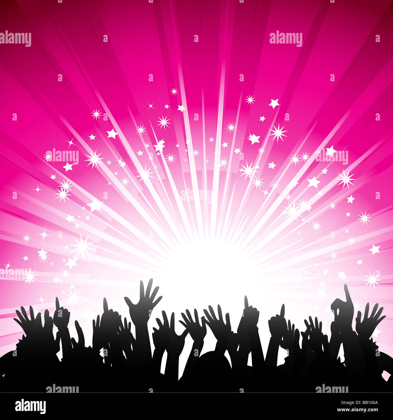 silhouette crowd partying in front of a glowing pink background with ...