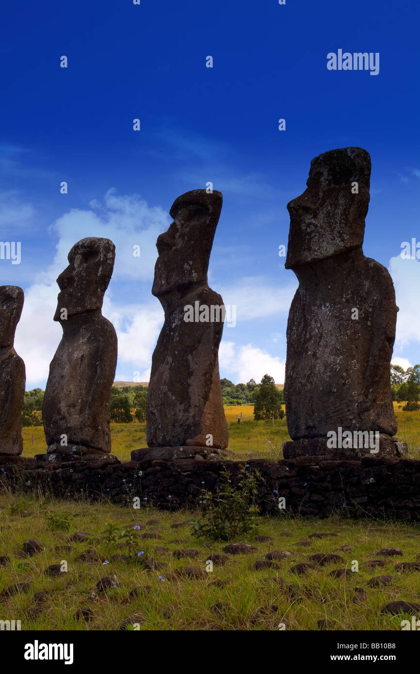 Moai Statues at Ahu Nau Nau Platform in Easter Island during Tapati ...