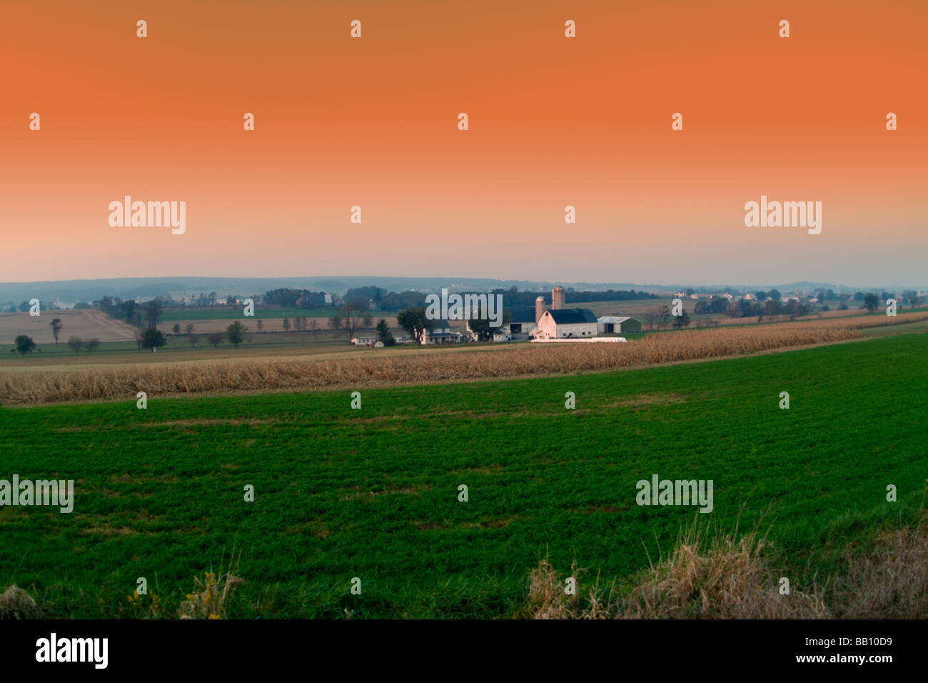 Amish farmland at sunset in Lancaster Pennsylvania Stock Photo - Alamy
