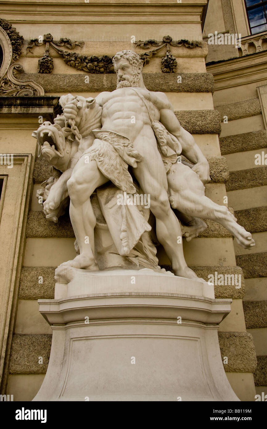 Monumental statue of depiction struggle between man and beast in the ...