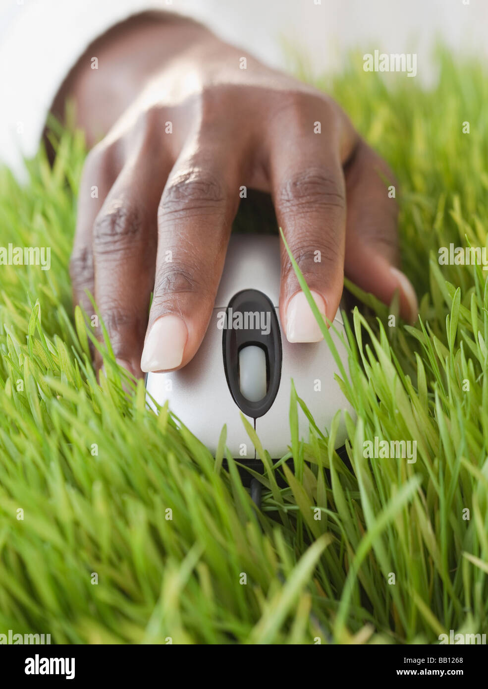 African woman using computer mouse in grass Stock Photo - Alamy