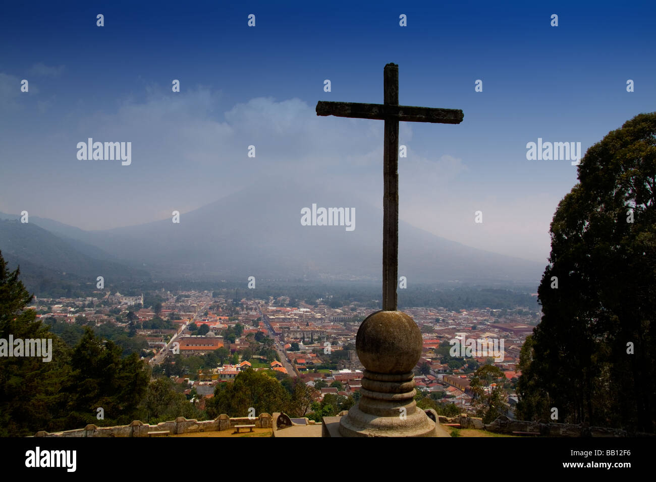 Cross on hill called Cerro de la Cruz on mountain above the tourism ...