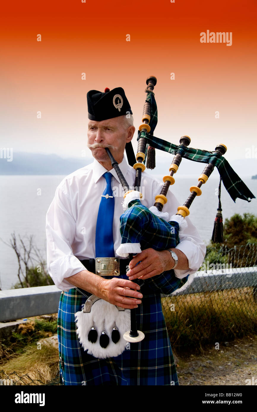 Colorful outfit and personality of bag pipe player at the Loch Ness ...