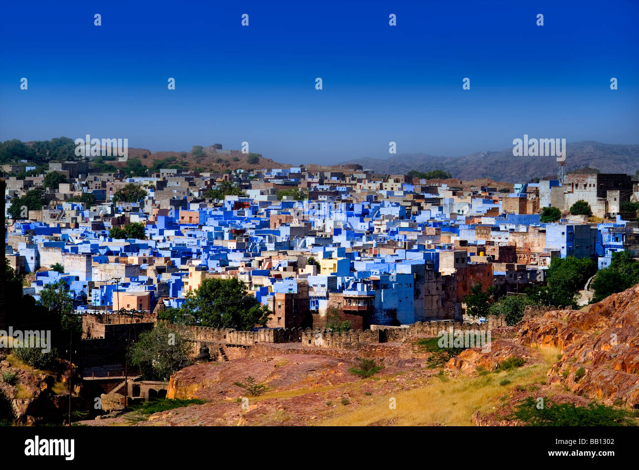 Beautiful BLUE CITY of Jodhpur showing all blue buildings taken from ...