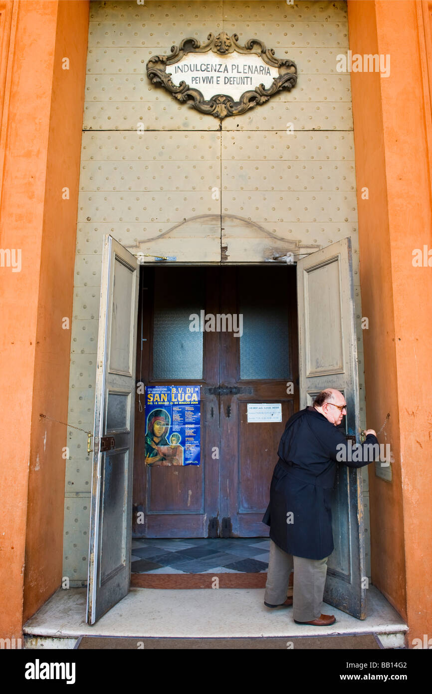 Entrance to the sanctuary of the Virgin of San Luca on the top of the ...