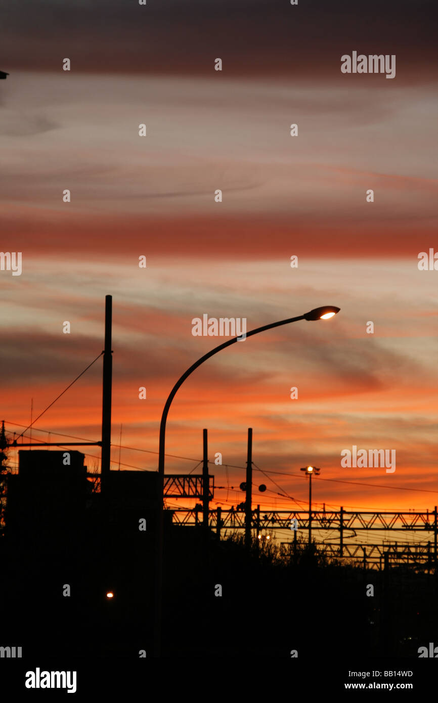 red sunset over an urban city landscape Stock Photo - Alamy