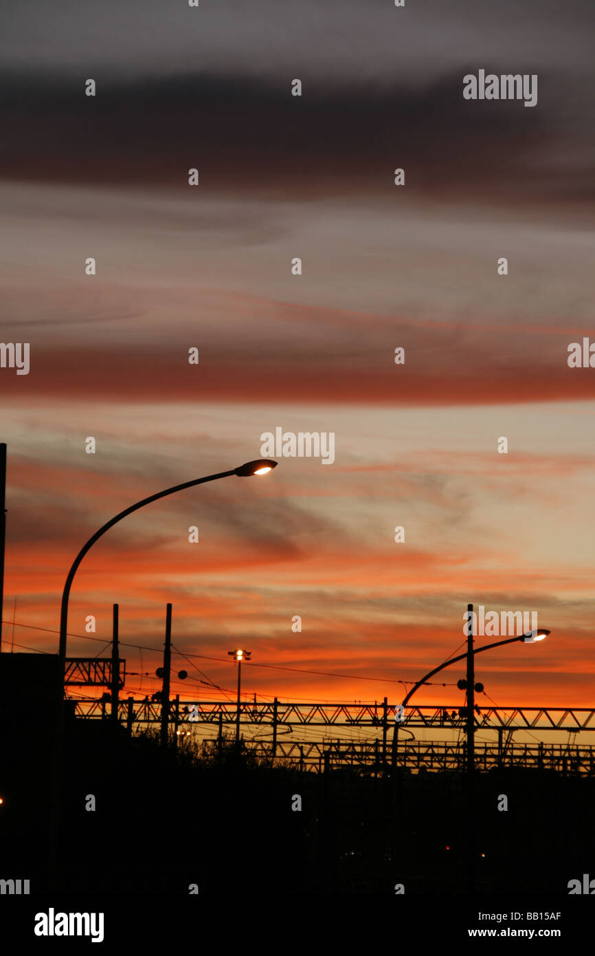 red sunset over an urban city landscape Stock Photo - Alamy