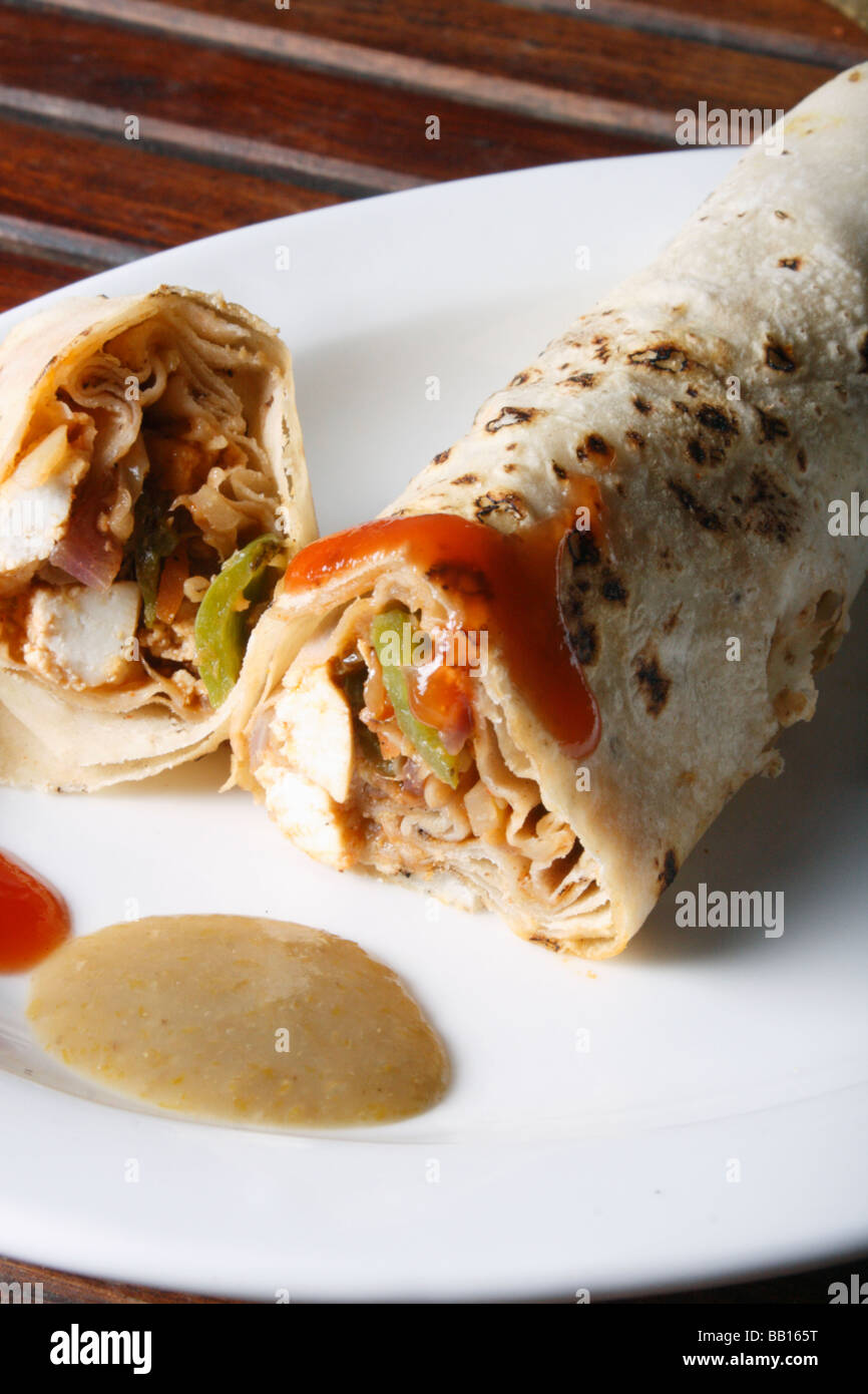 Paneer Tikka Kathi Roll is a patantha roll made with paneer Stock Photo ...