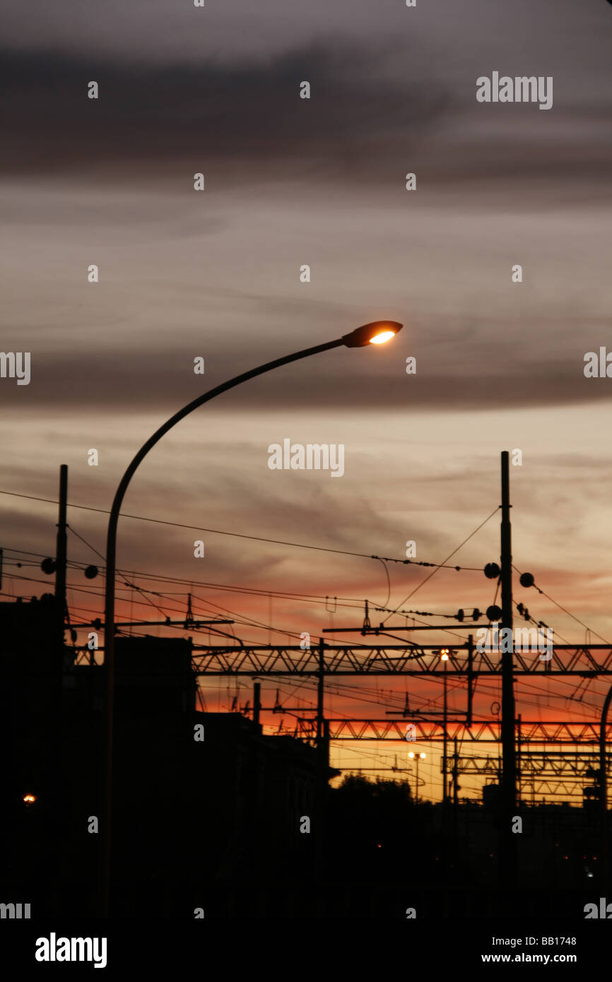 red sunset over an urban city landscape Stock Photo - Alamy