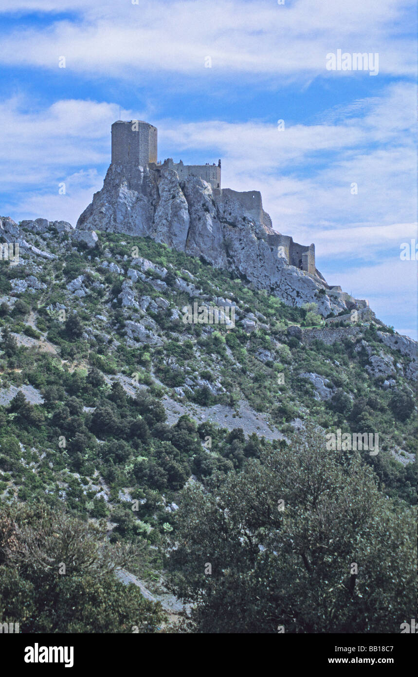 Cathar stronghold of Queribus Languedoc France Stock Photo - Alamy