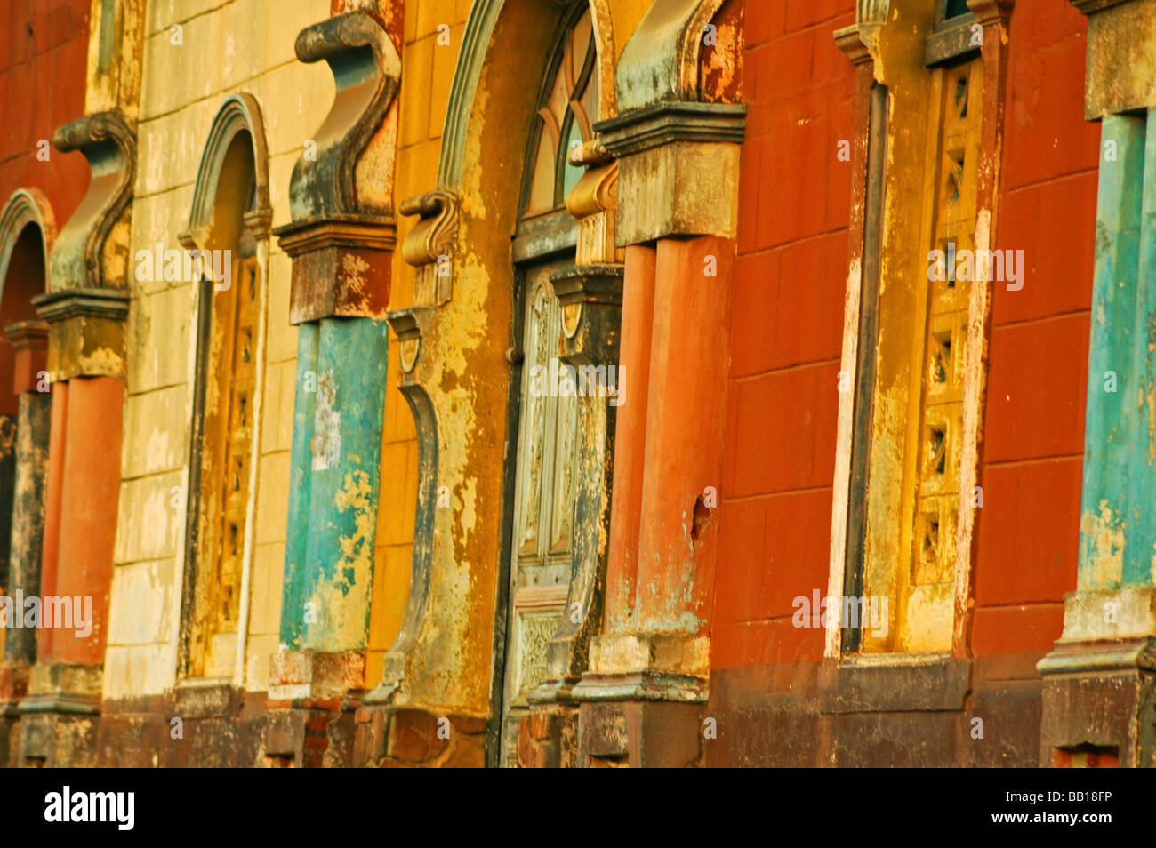 Benin, Porto-Novo. Close-up of the walls of the colourful old mosque of ...