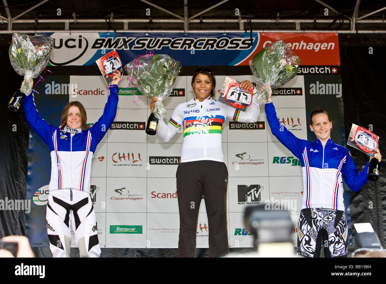 Top 3 women at the BMX Supercross World Cup in Copenhagen Stock Photo ...