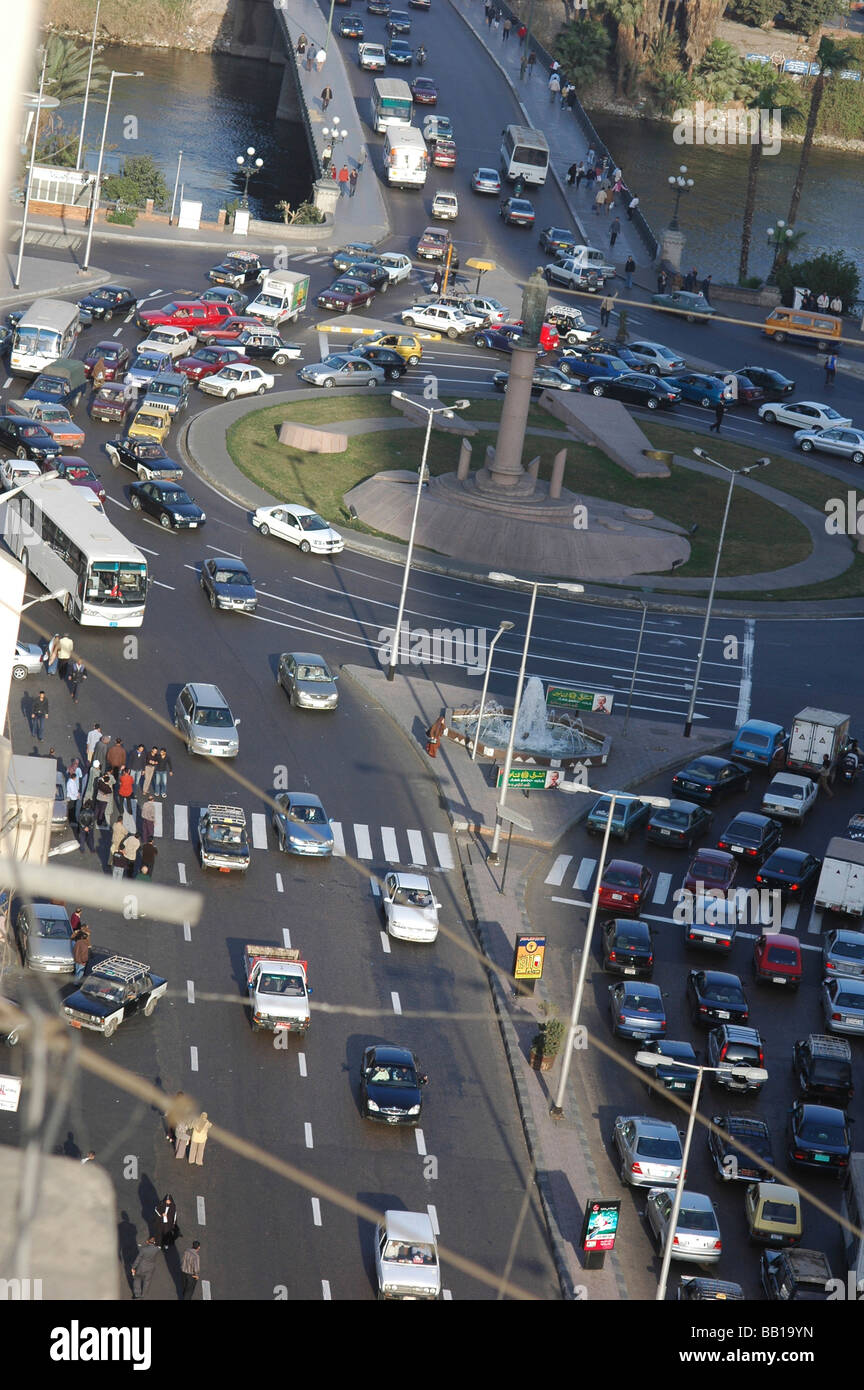 EGYPT, Cairo. Circle, bridge and cars stuck in a traffic jam. (RF Stock ...