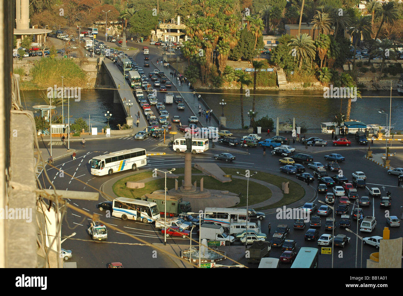 EGYPT, Cairo. Circle, bridge and cars stuck in a traffic jam. (RF Stock ...