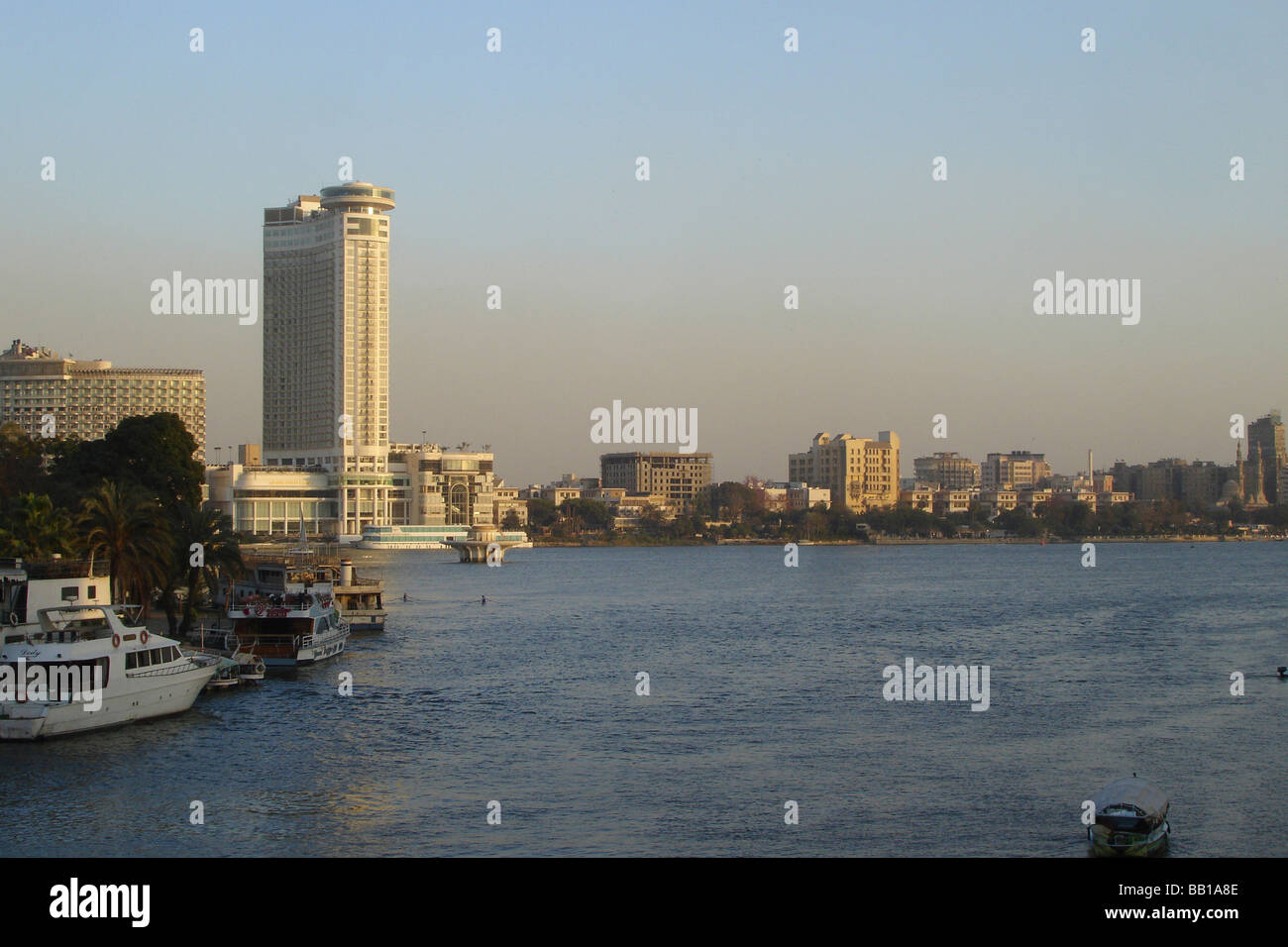 EGYPT, Cairo. Overview of the Nile river in Cairo, with its buildings ...