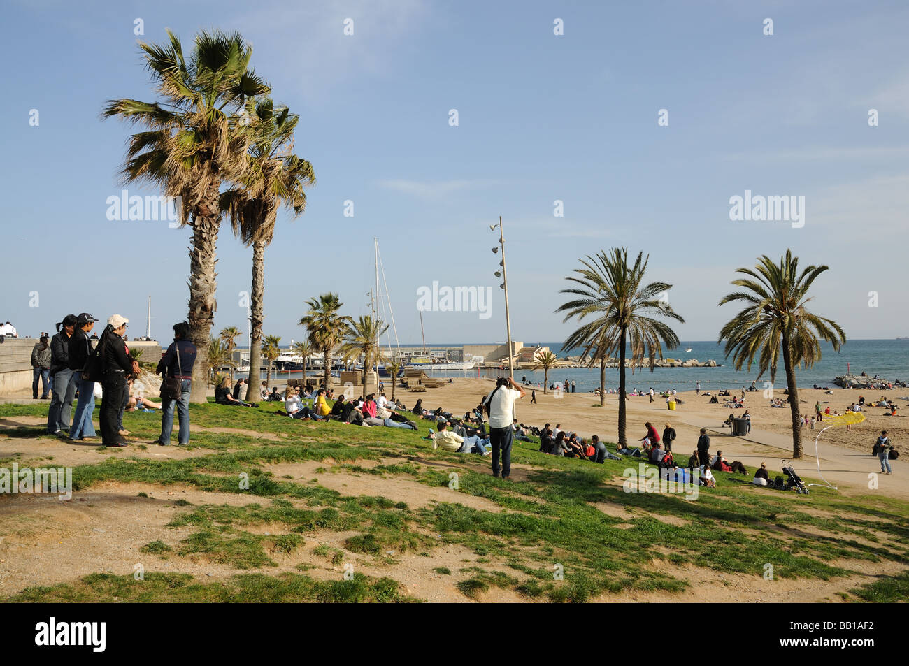 People on the beach in Barcelona, Spain Stock Photo - Alamy