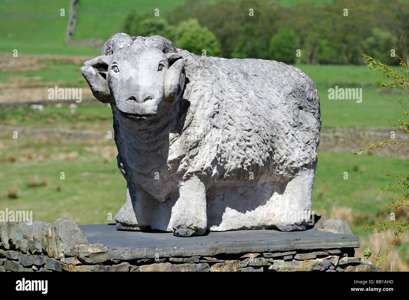 Stone sculpture of Herdwick ram, ( detail ). Hutton Park, Lambrigg ...