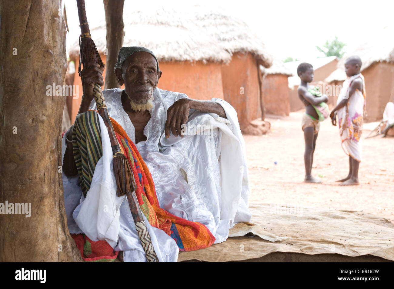 Village chief with children in the background, Bowku Village, Ghana ...