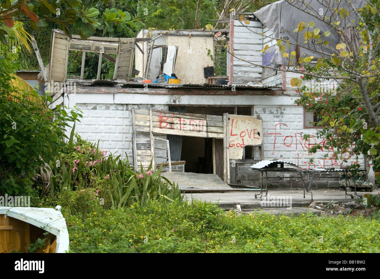 Wrecked Building and Graffiti on the Beach - Damaged Following ...