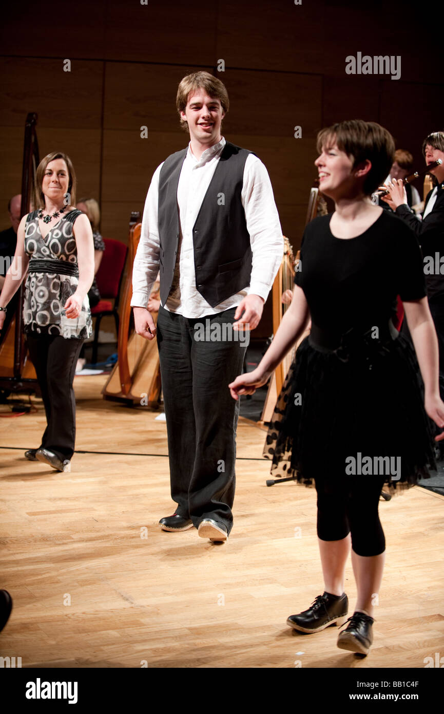 Young people performing traditional clog dance with the Welsh folk ...