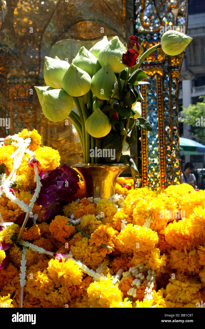 Garland flowers at Erawan Hindu Shrine , Bangkok , Thailand Stock Photo ...