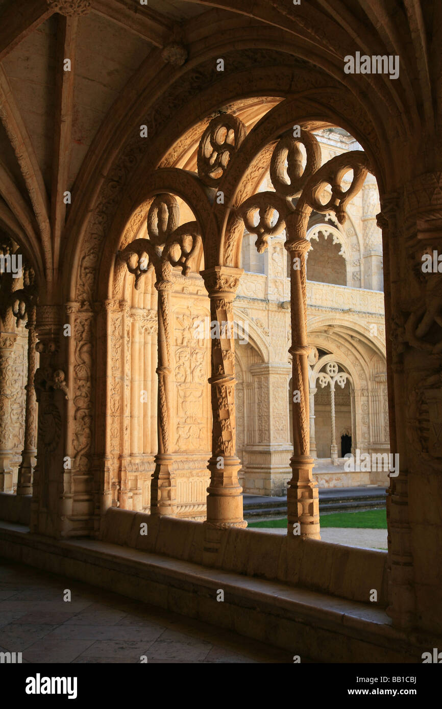 Decorated cloister arches at the 16th century Jeronimos Monastery in ...