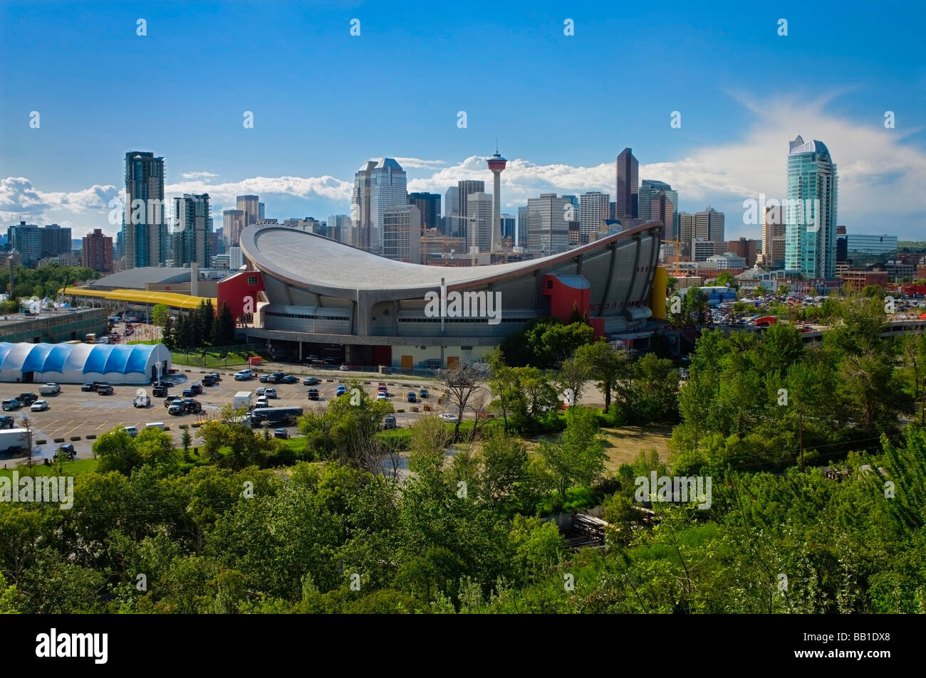 Pengrowth Saddledome and downtown skyline; Calgary, Alberta, Canada ...