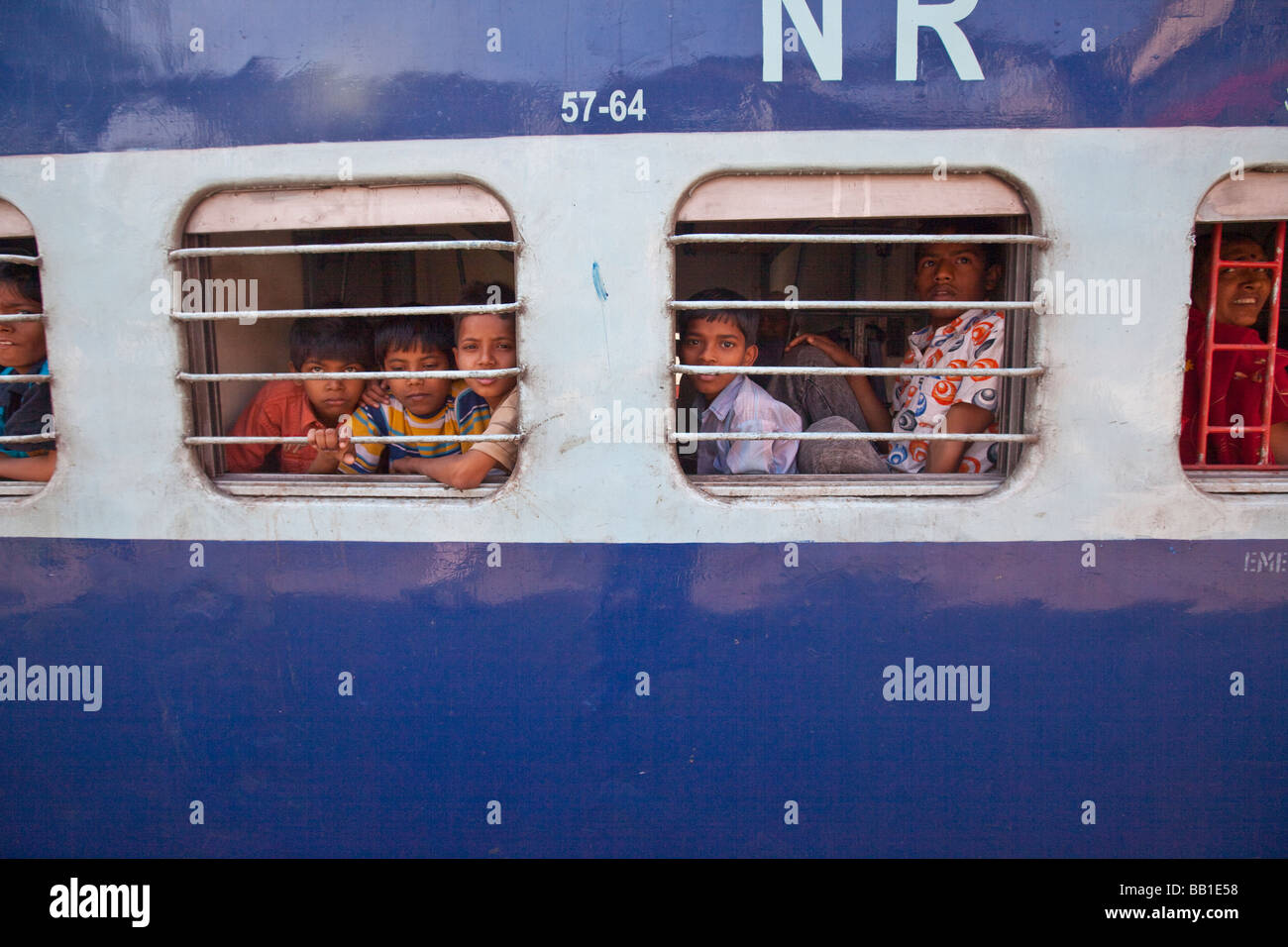 Indian Boys Riding a Train in Uttar Pradesh State of India Stock Photo ...