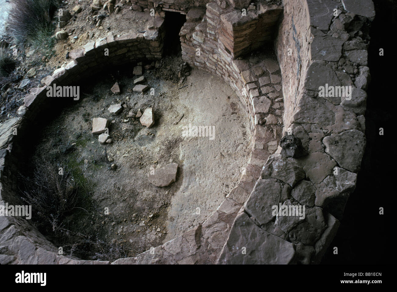 Prehistoric cliff dwelling built by the Anasazi in a backcountry canyon ...