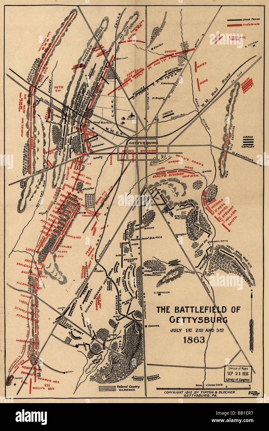 Battle of gettysburg map hi-res stock photography and images - Alamy