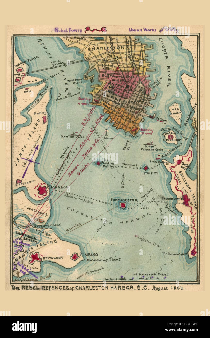 The Rebel defences of Charleston Harbor S.C.,August 1863 Stock Photo ...